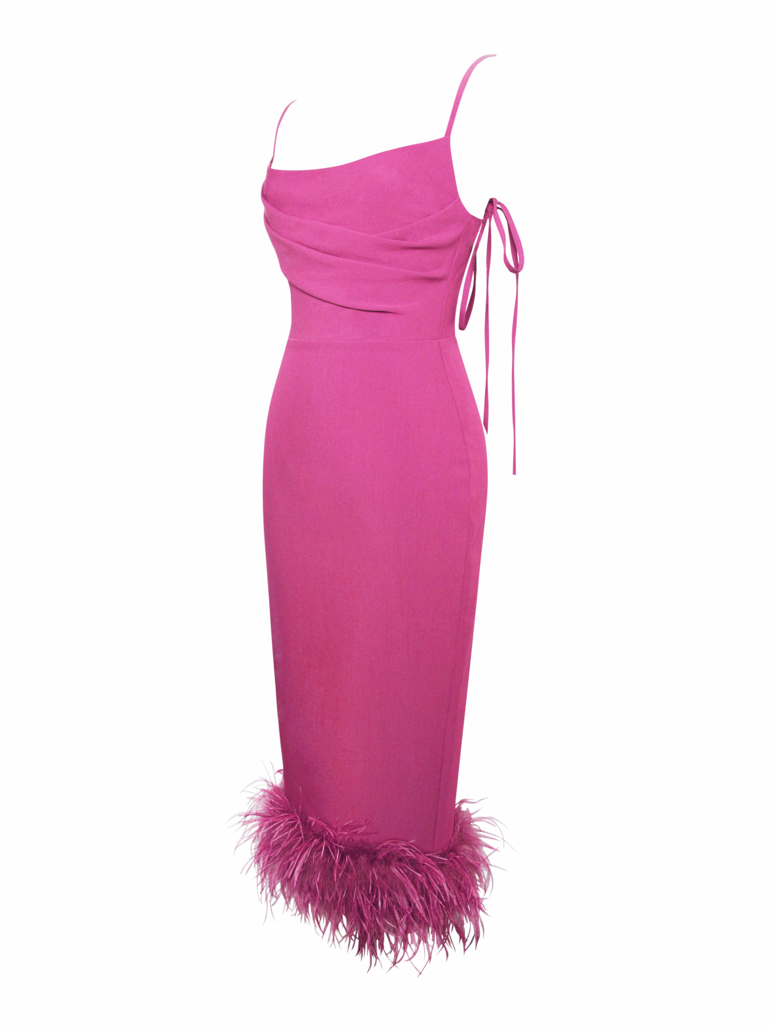Fiona Fuchsia Feather Trim Bottom Maxi Dress – Miss Circle