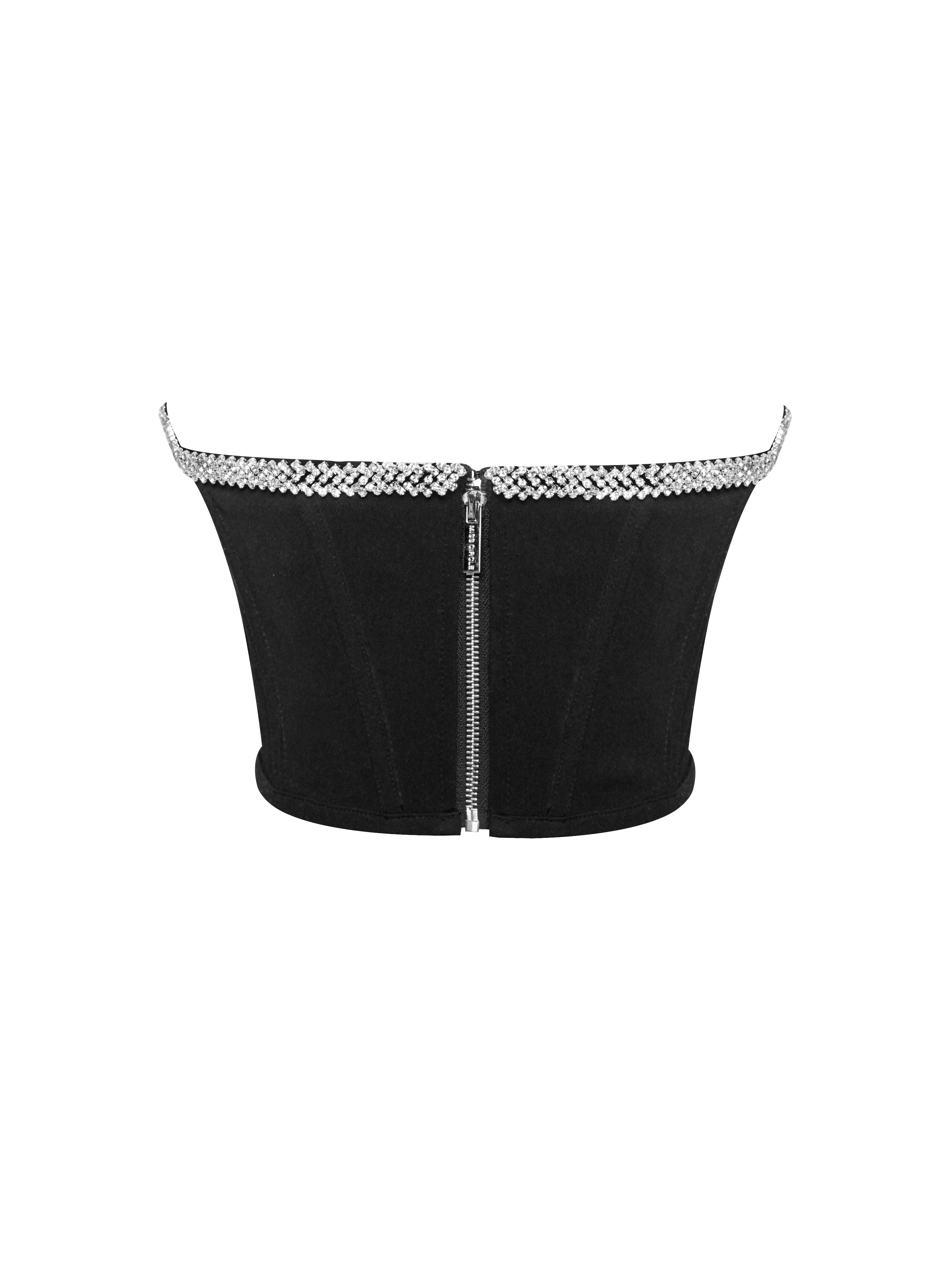 Melanie Black Corset Top With Crystal Trim – Miss Circle