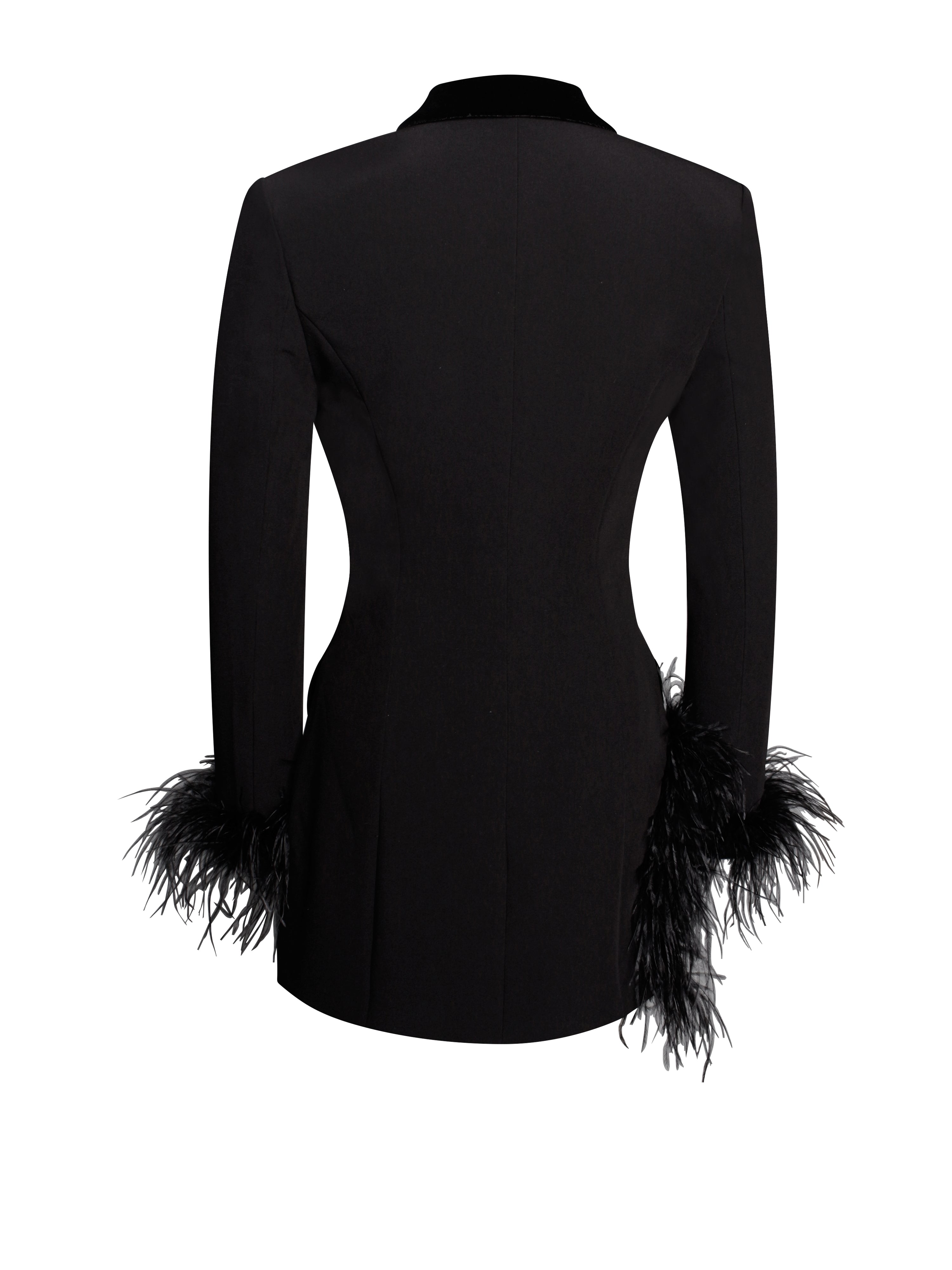 Madeline Black Feather Trim Blazer Dress – Miss Circle